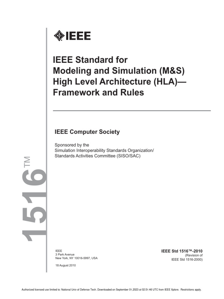 IEEE STD 1516™-2010, IEEE Standard For Modeling and Simulation (M&S) High Level Architecture ...
