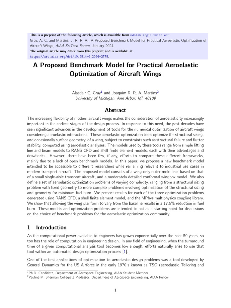 A Proposed Benchmark Model for Practical Aeroelastic | PDF | Strength Of Materials ...