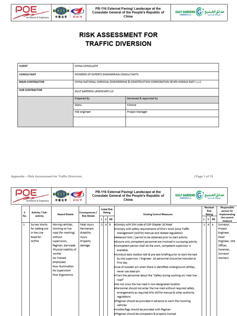 Risk Assessment for Traffic Diversion | PDF | Road | Personal ...