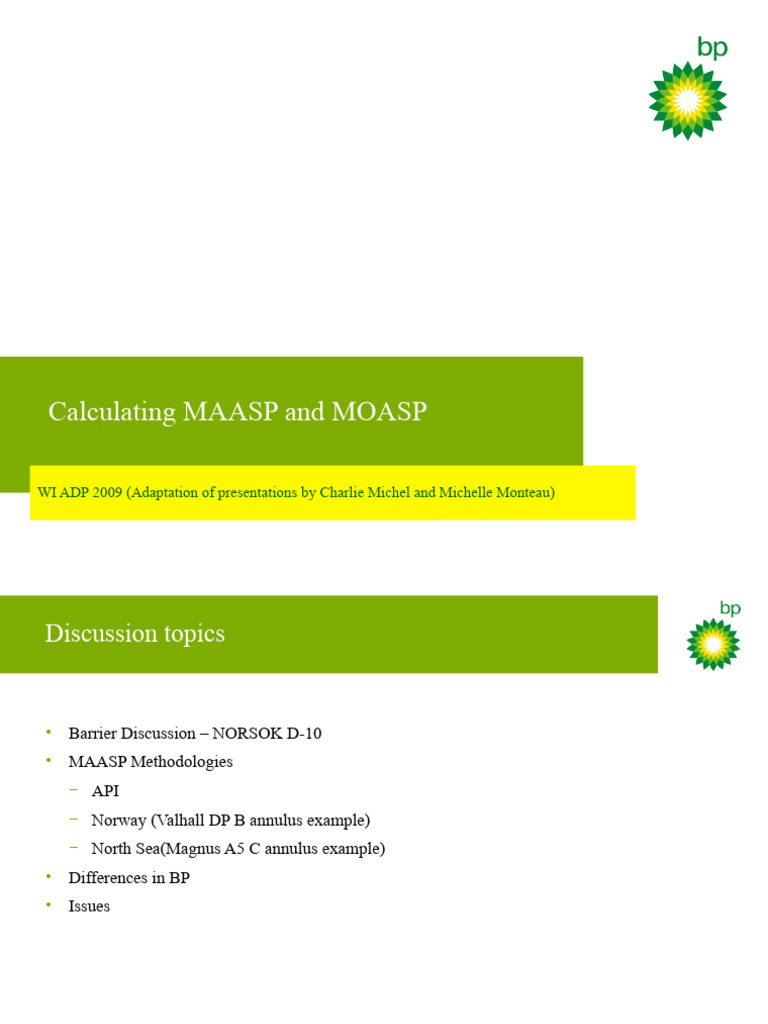 MAASP and MOASP Calculation Guide | PDF | Casing (Borehole ...