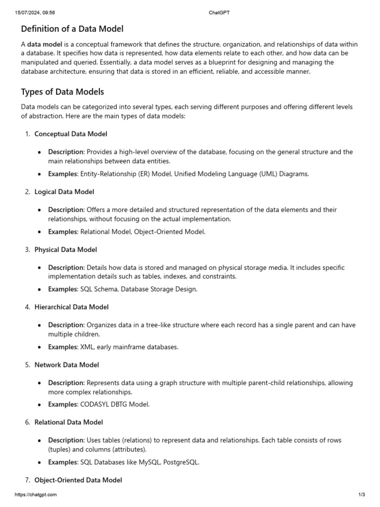 Definition of A Data Model | PDF | Data Model | Conceptual Model
