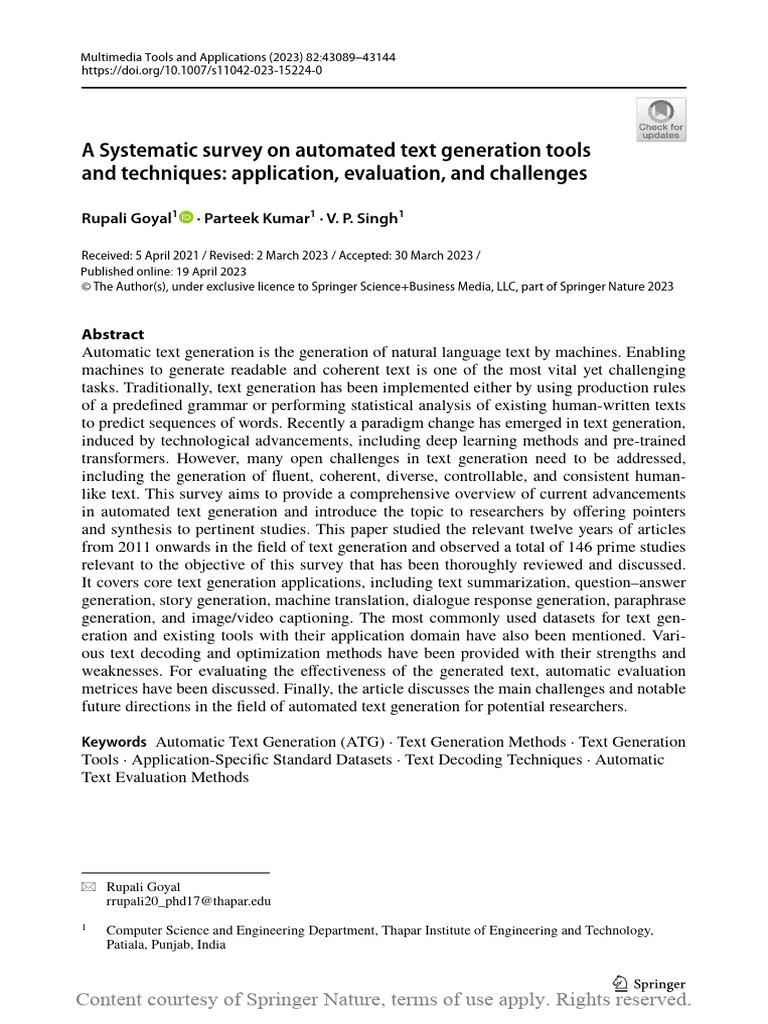 A Systematic Survey On Automated Text Generation T | PDF | Deep Learning | Artificial Neural Network