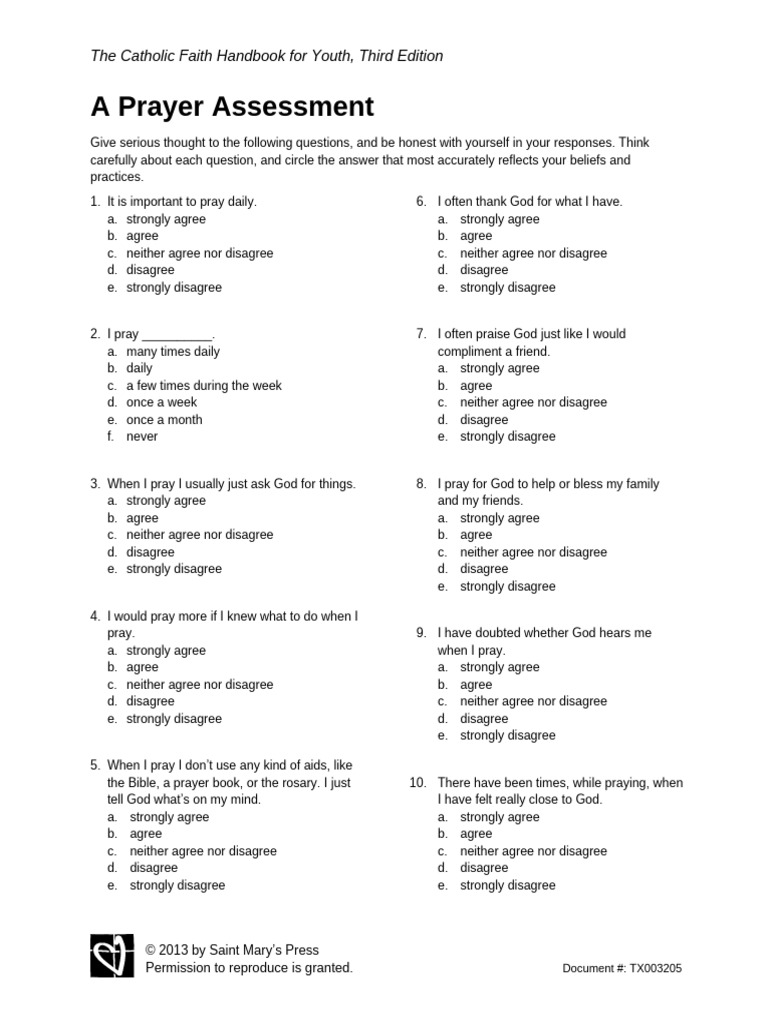 TX003205 2 Handout Chapter 33 a Prayer Assessment | PDF | Prayer | God