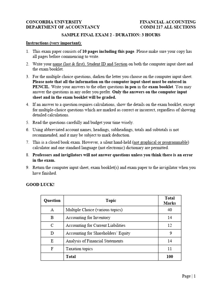 Sample Final Exam 2 Pdf Depreciation Expense