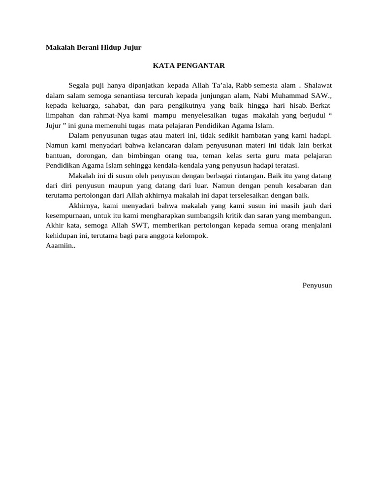 Makalah Berani Hidup Jujur | PDF | Agama & Spiritualitas