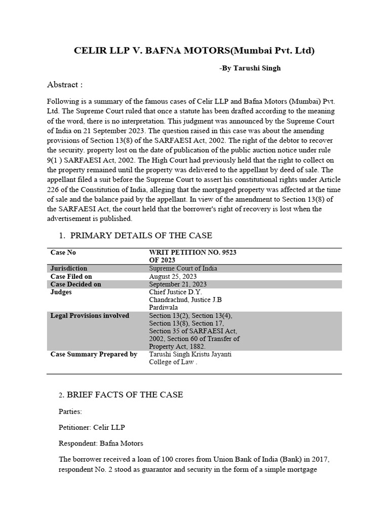 Celir LLP v. Bafna Motors | PDF | Securitization | Mortgages