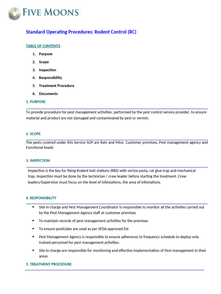 SOP For RC | PDF | Pest Control | Pest (Organism)