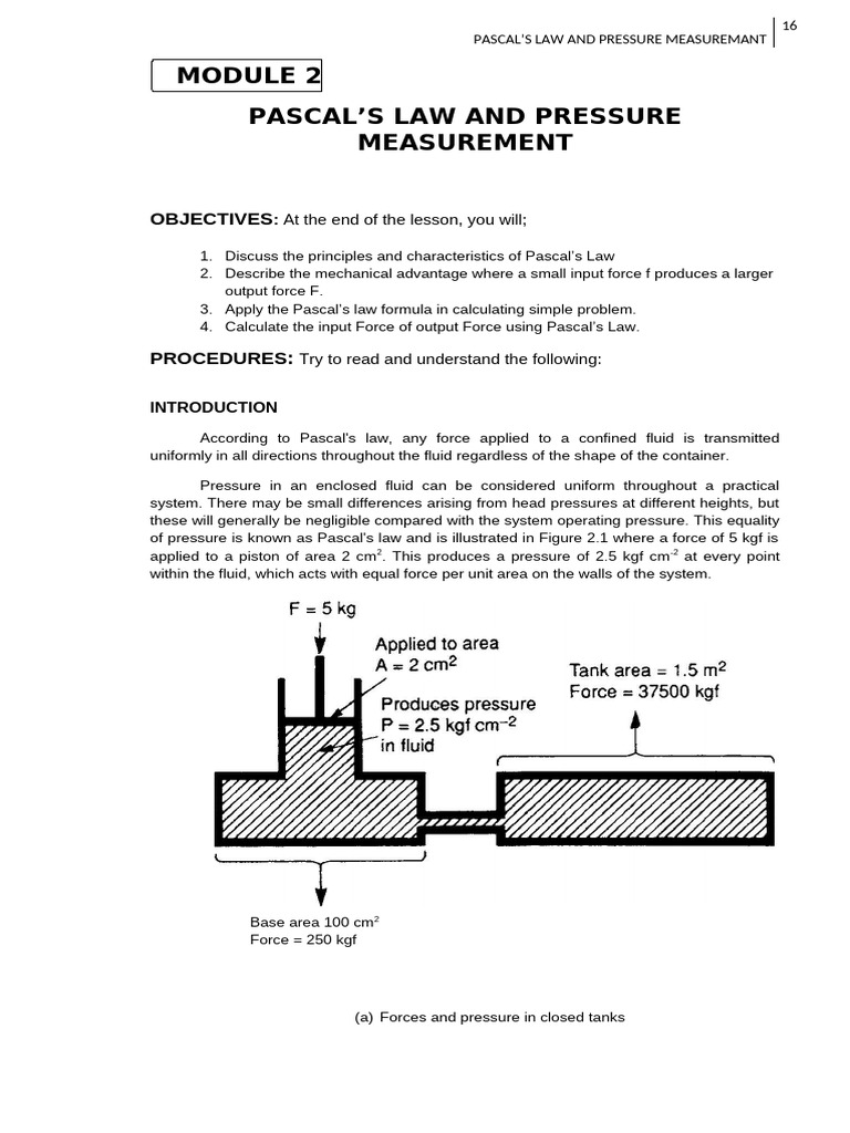 MODULE 2 - Pascal's Law and Pressure Measurement | PDF | Pressure ... MODULE 2 - Pascal's Law and Pressure Measurement | PDF | Pressure ...