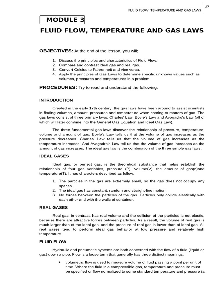Module 3 Fluid Flow Temperature And Gaslaws Pdf Gases Temperature