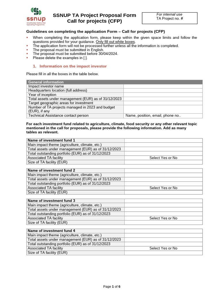 SSNUP CFP_TA Project Proposal Form | PDF | Investing | Euro
