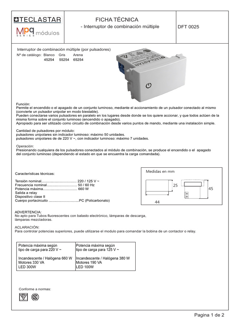Interruptor de Combinación Múltiple 220V | PDF | Cambiar | Diodo emisor ...