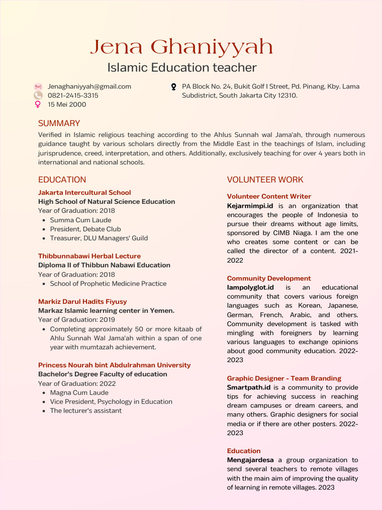 Contoh Curriculum Vitae | PDF | Schools