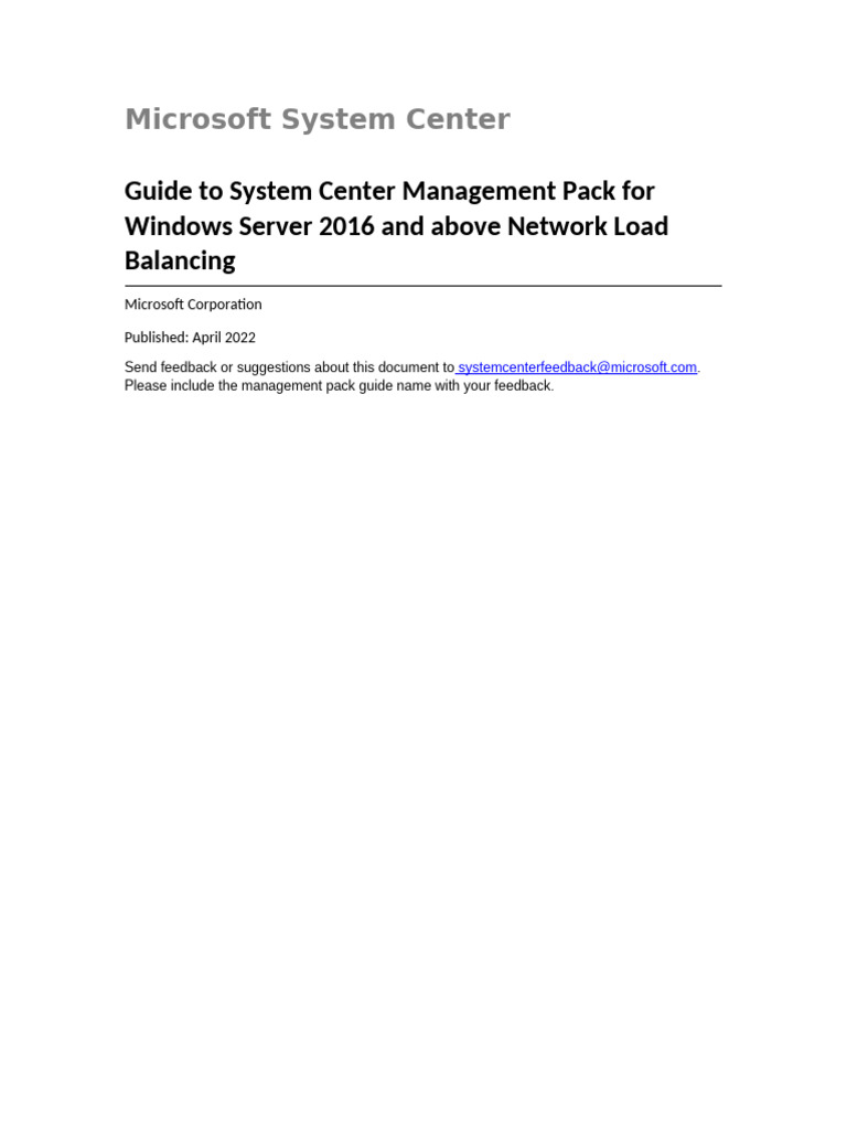 Management Pack Guide For NLB 2016 and Above | PDF | Computer Cluster ...