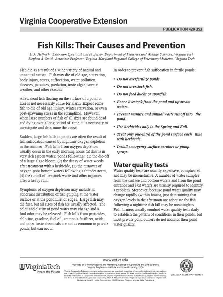 Fish Kills Their Causes and Prevention 240802 075742 | PDF | Water | Pond