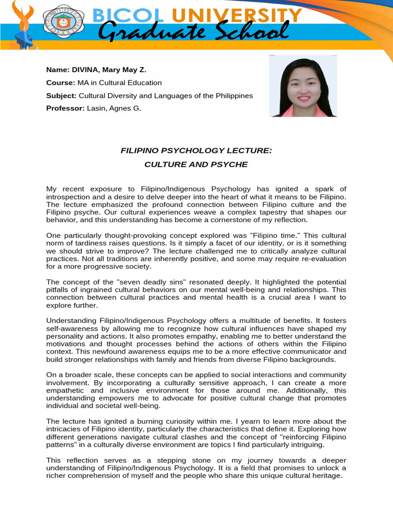 Reflection - Culture and Psyche | PDF | Psychology | Identity (Social ...