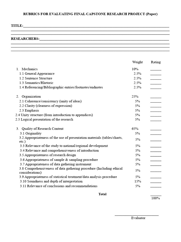 Rubrics for Final Defense Presentation | PDF | Data | Human Communication