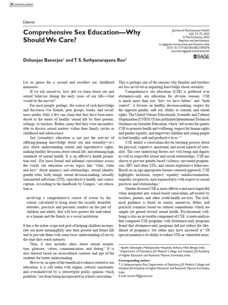 Banerjee Rao 2022 Comprehensive Sex Education Why Should We Care | PDF | Sex Education | Sexuality