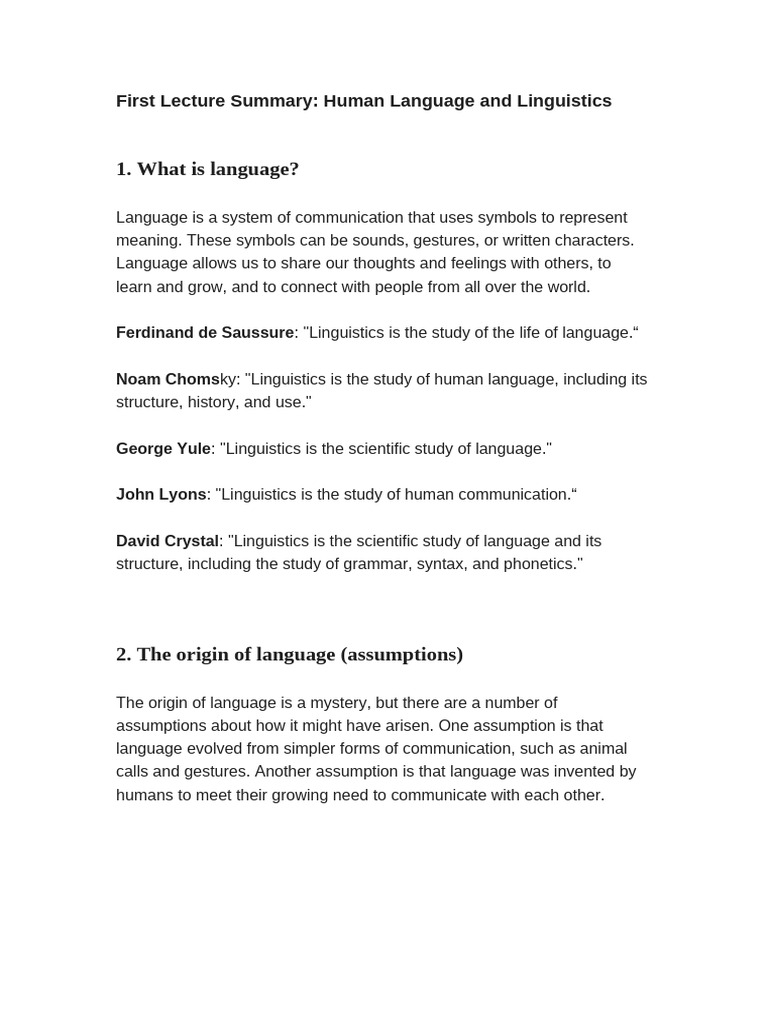 Human Language & Linguistics Intro | PDF | Linguistics | Origin Of Language