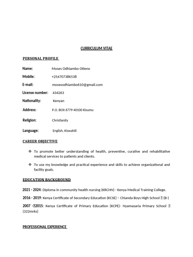 Moses CV | PDF | Patient | Childbirth