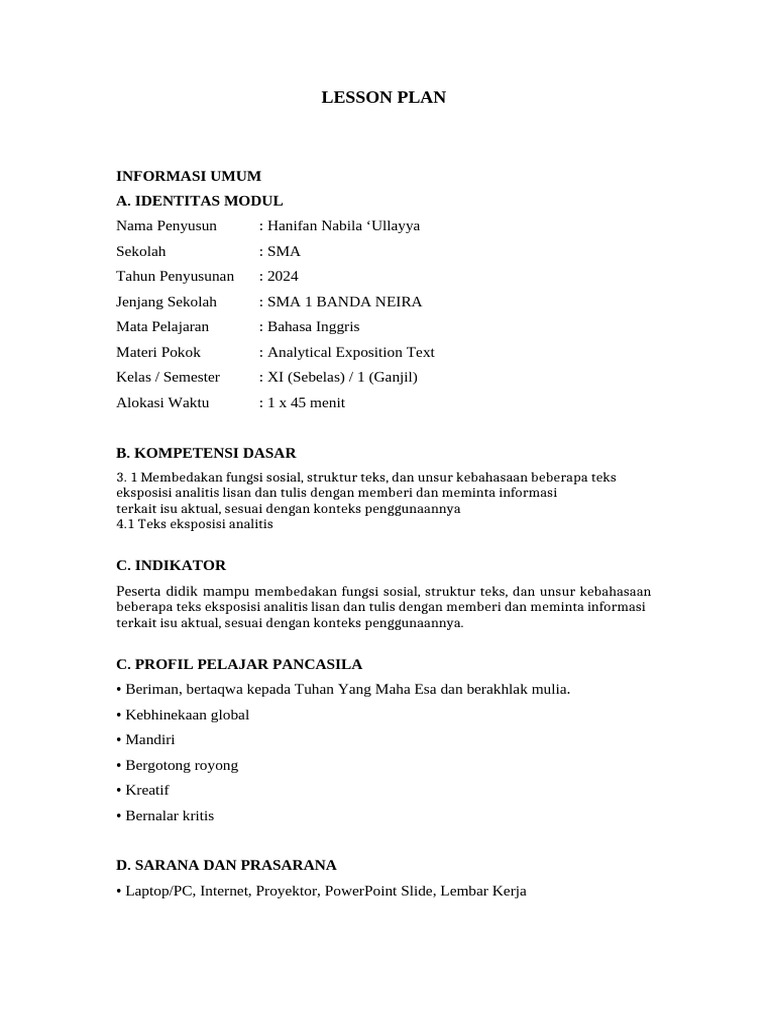 Lesson Plan Sma | PDF | Seni & Disiplin Bahasa