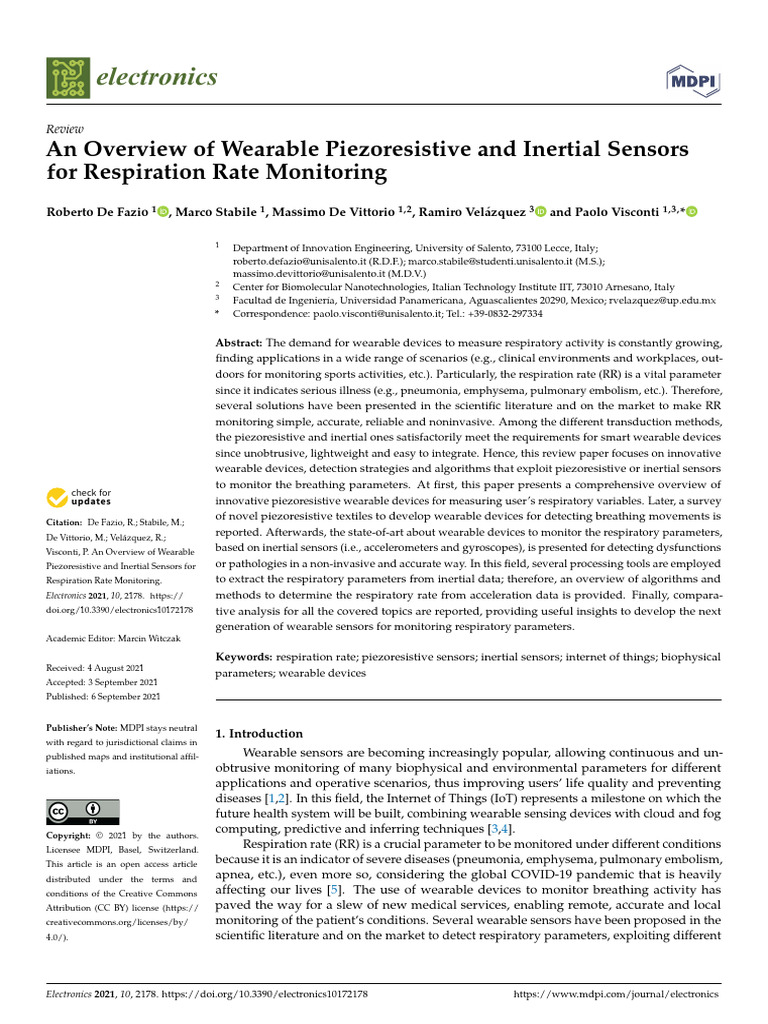 An Overview of Wearable Piezoresistive and Inertia | PDF | Wearable Technology | Sensor