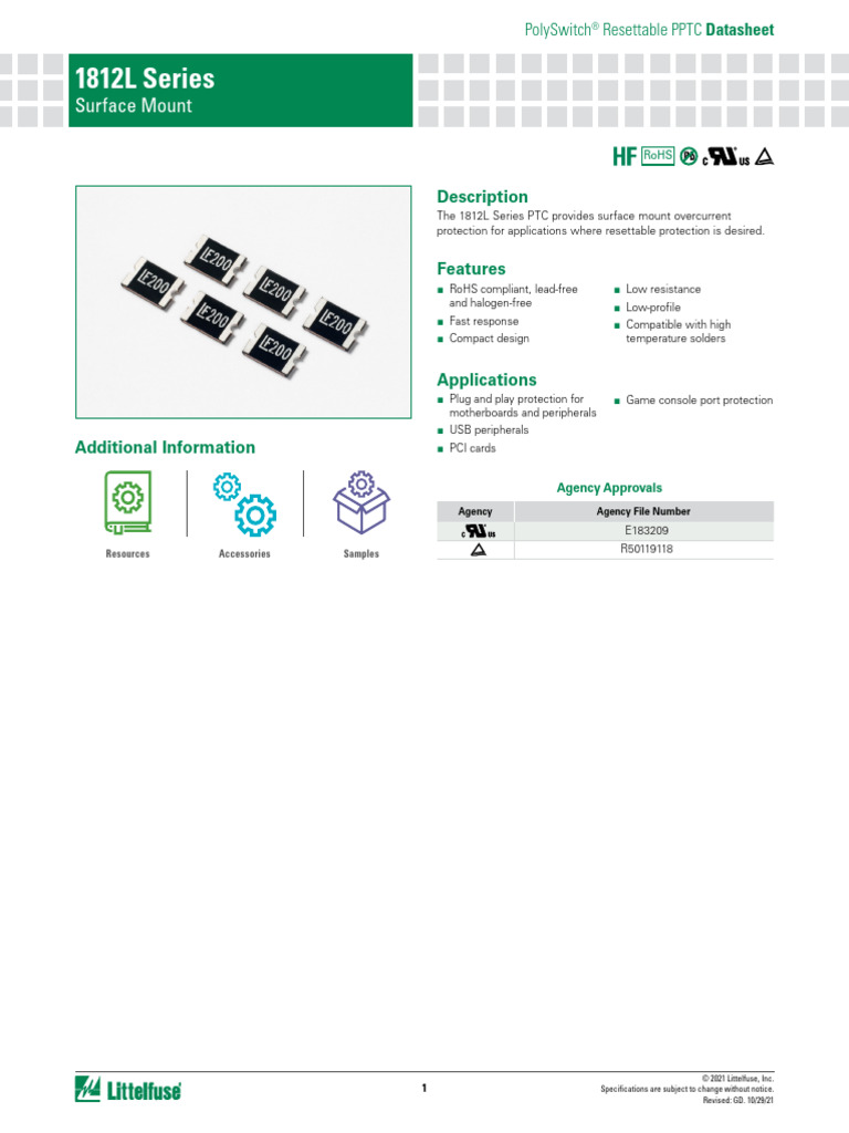 Littelfuse PTC 1812L Datasheet PDF | PDF | Electrical Resistance And ...