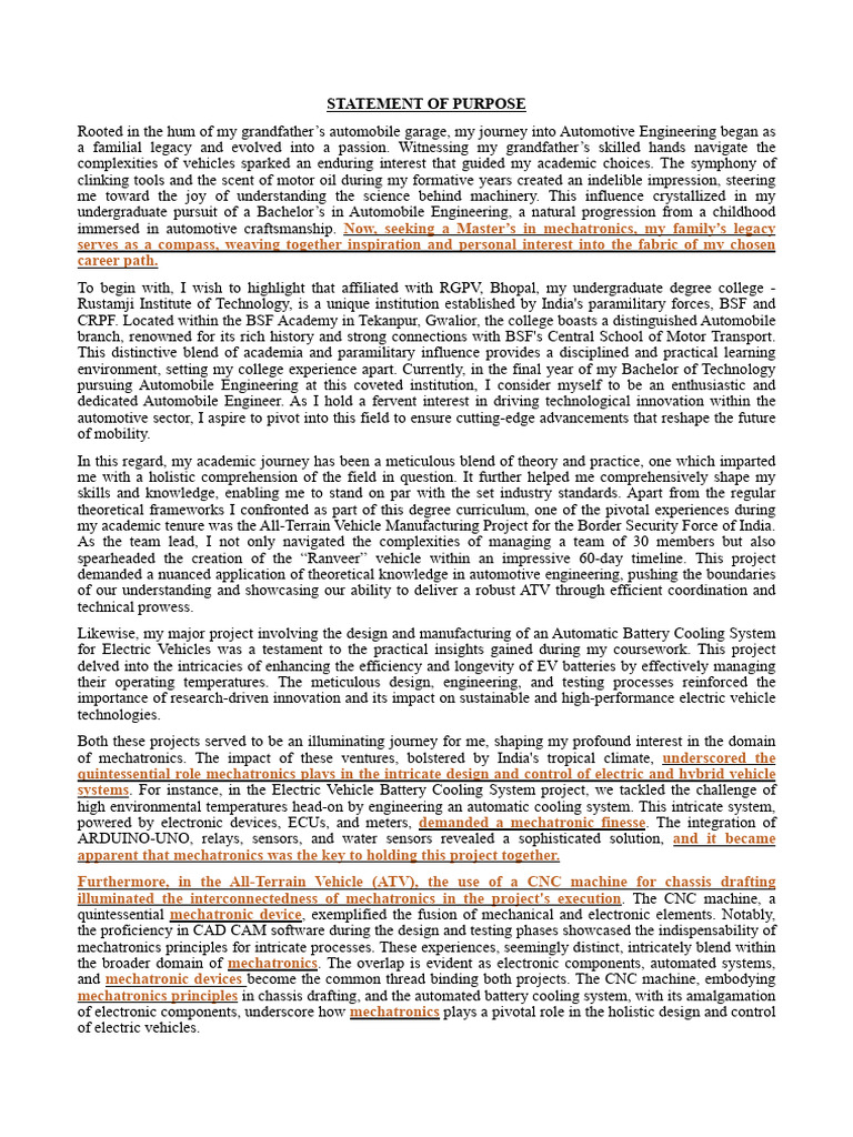 02 Palash Soni - SOP - Electromobility ACES - FAU | PDF | Mechatronics ...