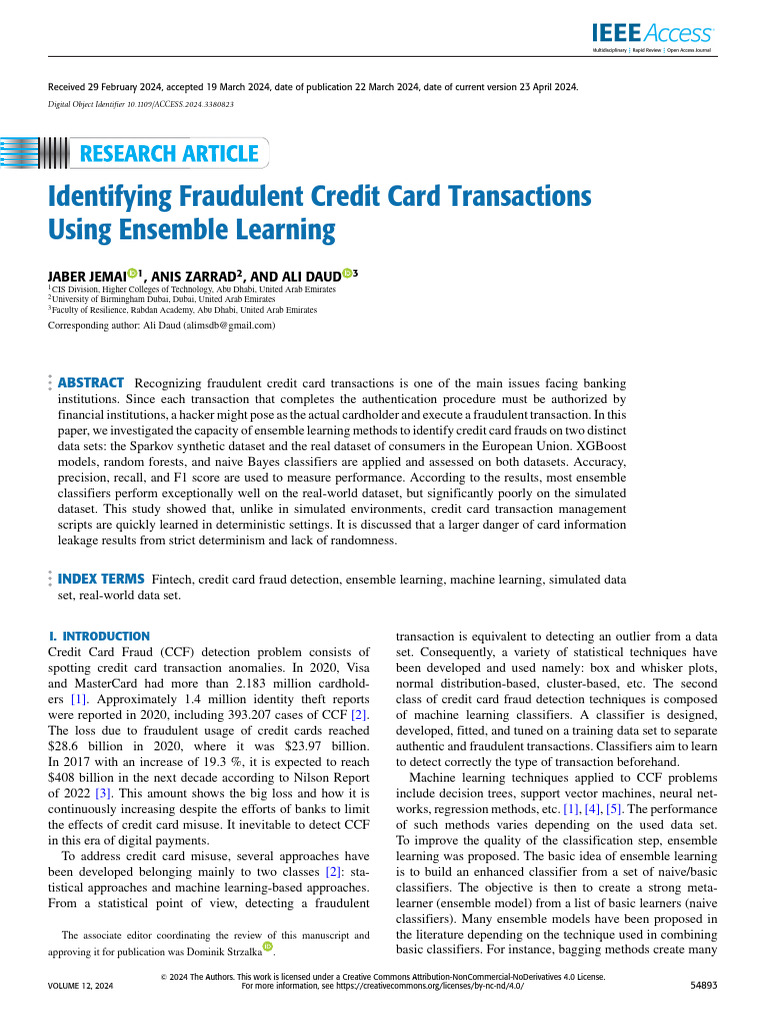 Identifying Fraudulent Credit Card Transactions Using Ensemble Learning | PDF | Machine Learning ...