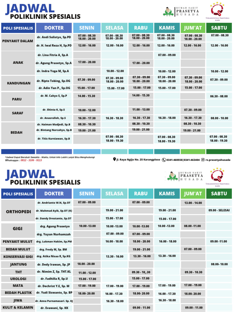 Jadwal Poli Spesialis Prasetya | PDF | Wellness