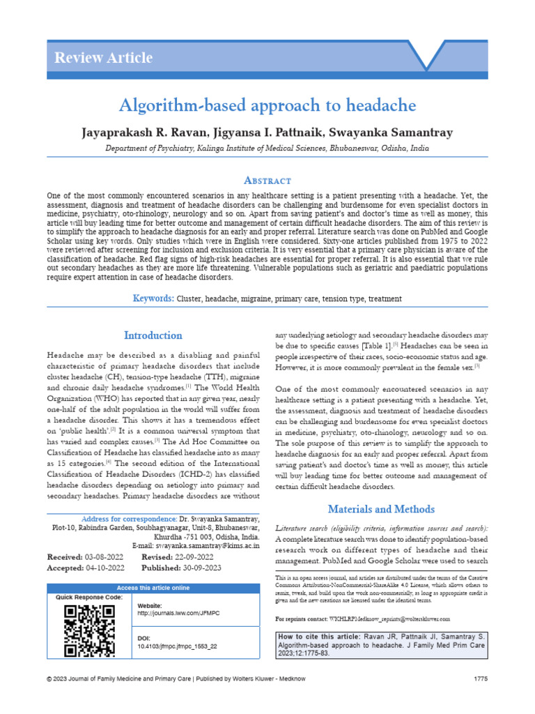algorithm_based_approach_to_headache.5 | PDF | Headache | Mental Disorder