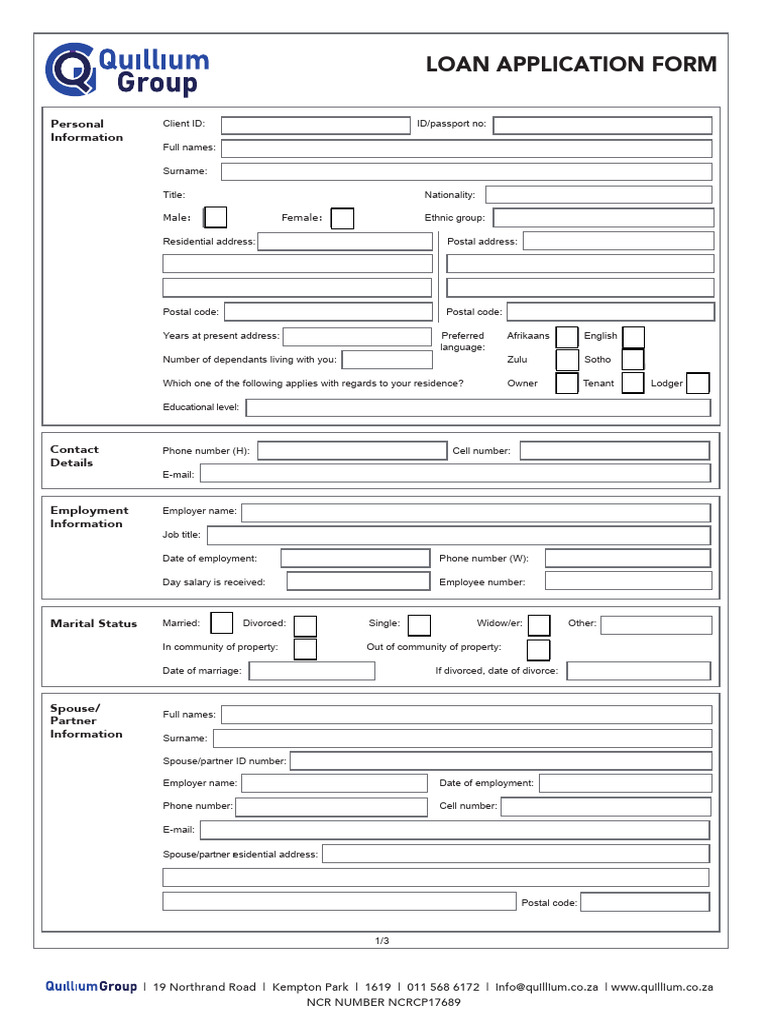 Quillium Group Application Form | PDF | Debt | Credit
