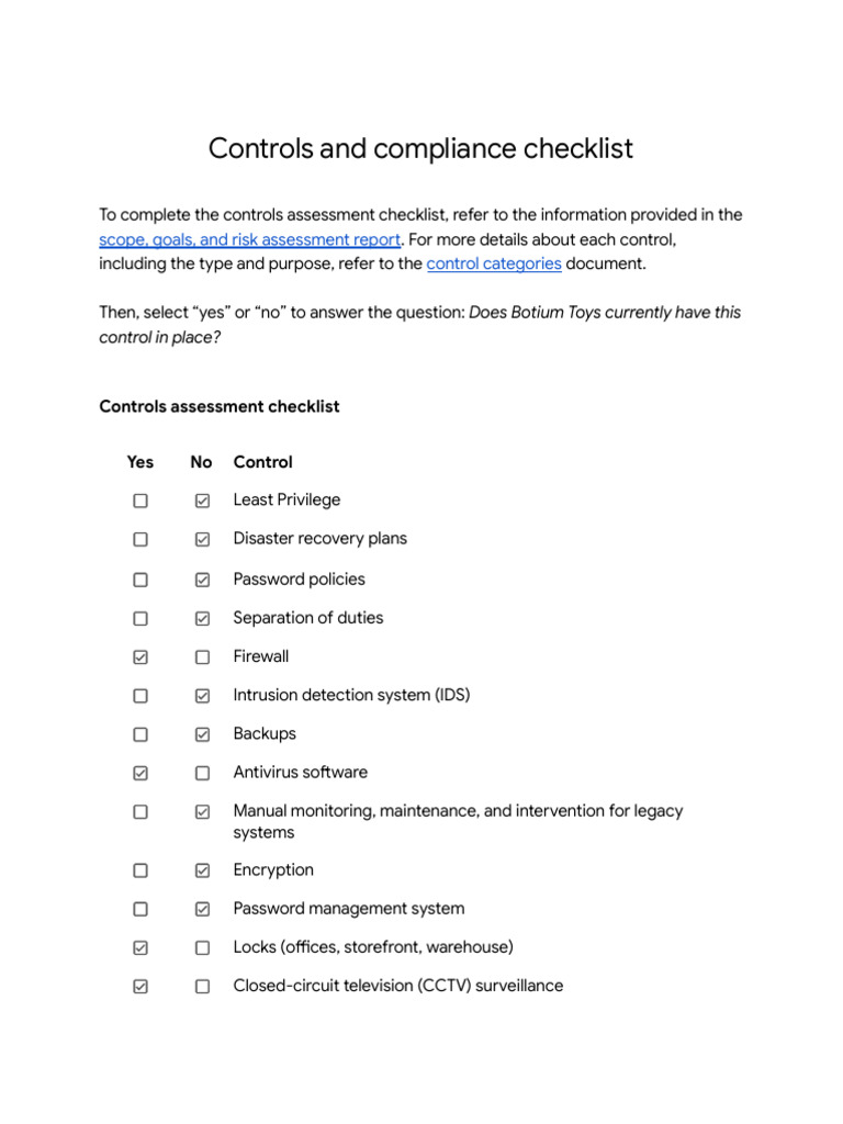 Controls and Compliance Checklist | PDF | Information Security | Security