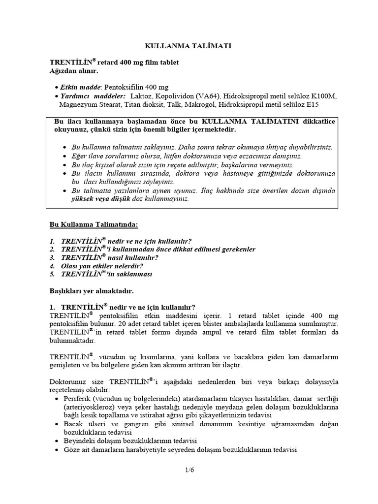 Trentilin 400 MG Retard Film Tablet | PDF