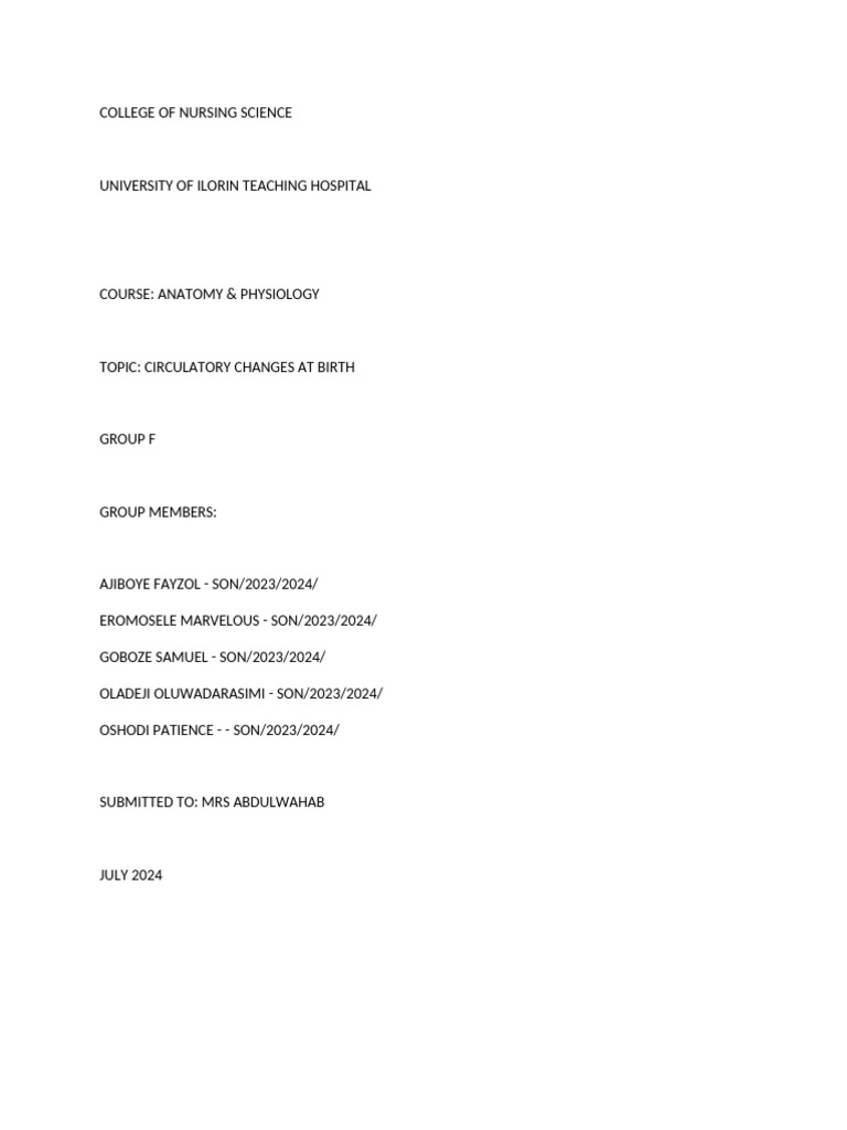 Circulatory Changes at Birth-WPS Office | PDF | Fetus | Atrium (Heart)
