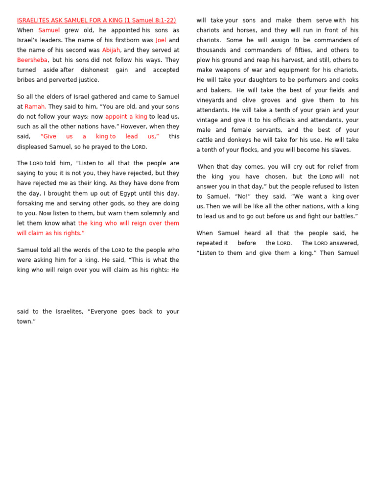 Israelites Ask Samuel For A King | PDF | Samuel | Torah Books