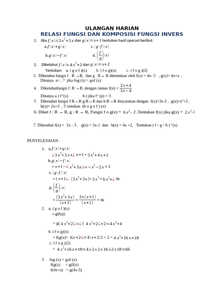 UH RELASI FUNGSI DAN KOMPOSISI FUNGSI INVERS Kirim Bu Yohana | PDF | Komputer