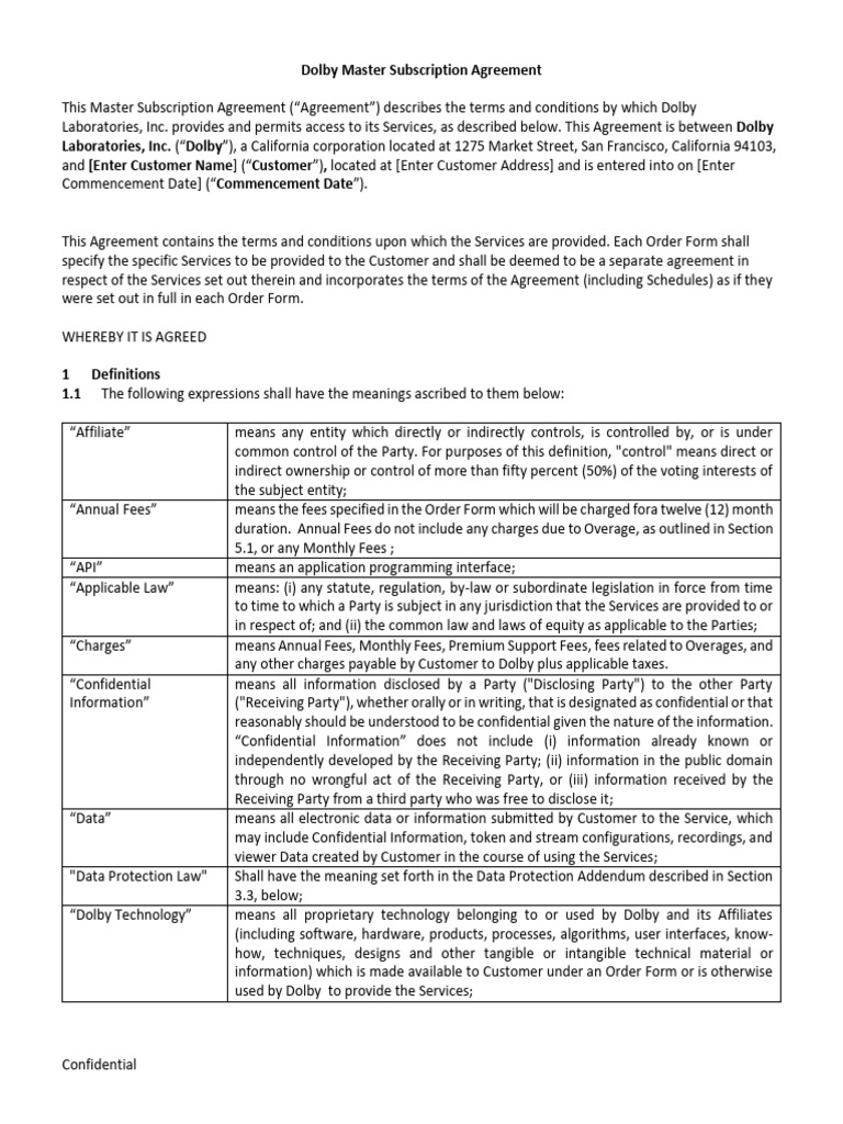 Dolby Cloud Services MSA Template - v3 - 02282024 | PDF | Bankruptcy ...