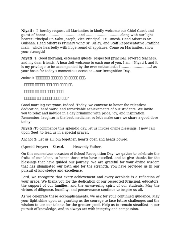 Recognition Day Script | PDF | Courage