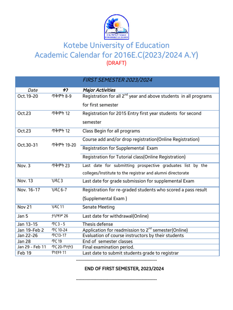 Acadamic Calendar 2023-2024 | PDF | Academic Term | Thesis