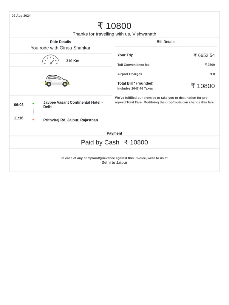 Cab Bill Template | PDF | Invoice | Fare