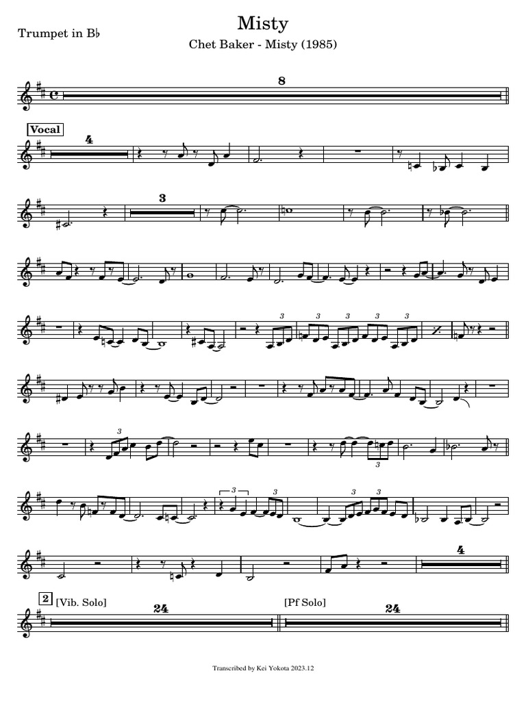Chet Baker's Misty Trumpet Transcription | PDF