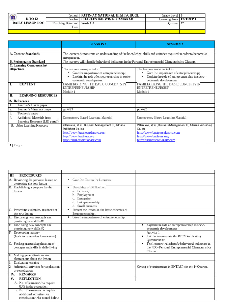 Module 1 - Entrep 9 | PDF | Entrepreneurship | Learning