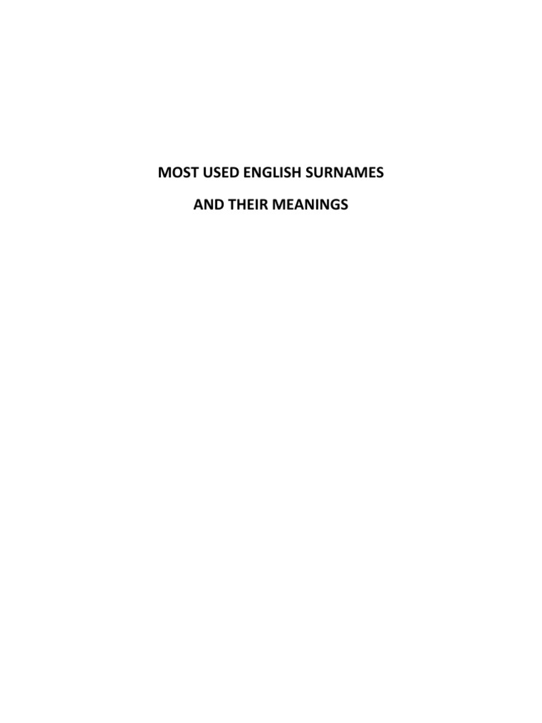 Popular Surnames & Origins | PDF | Surname | England