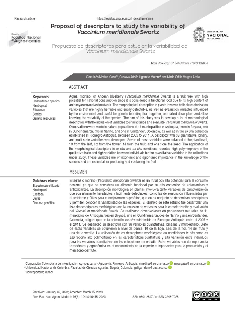 Proposal of Descriptors To Study The Variability o | PDF | Leaf | Blueberry