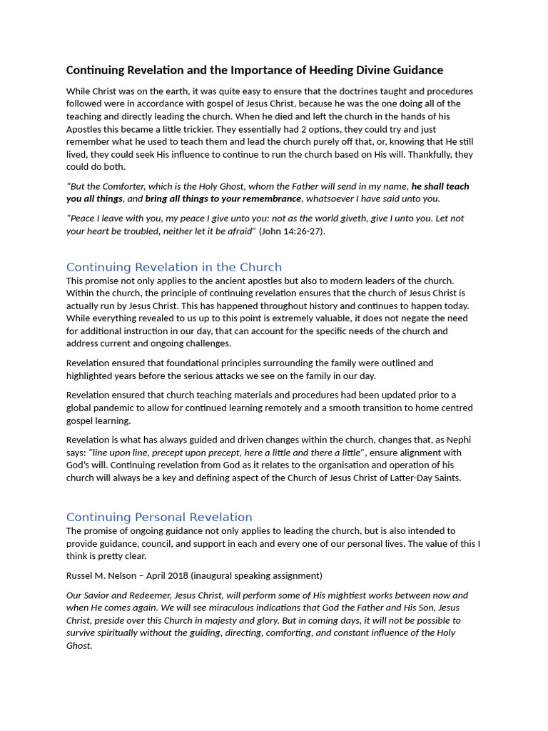 Continuing Revelation and The Importance of Heeding Divine Guidance ...