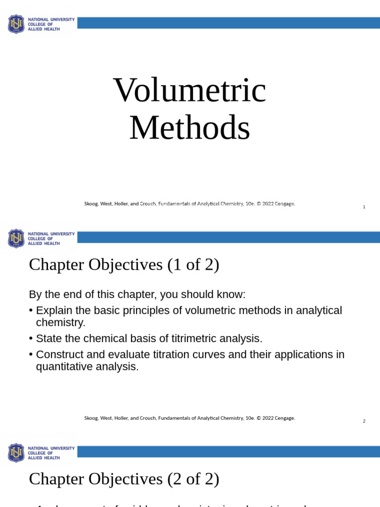 Week 10 - Volumetric Methods-1 | PDF | Titration | Chemistry
