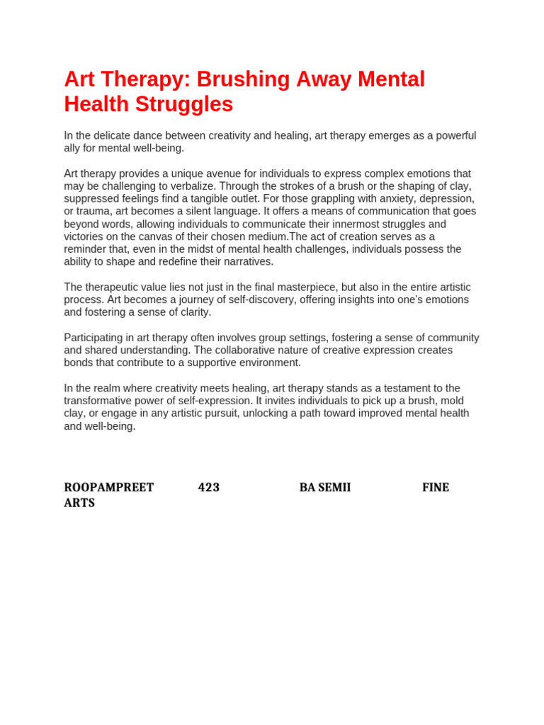 Art Therapy for Mental Health Healing | PDF