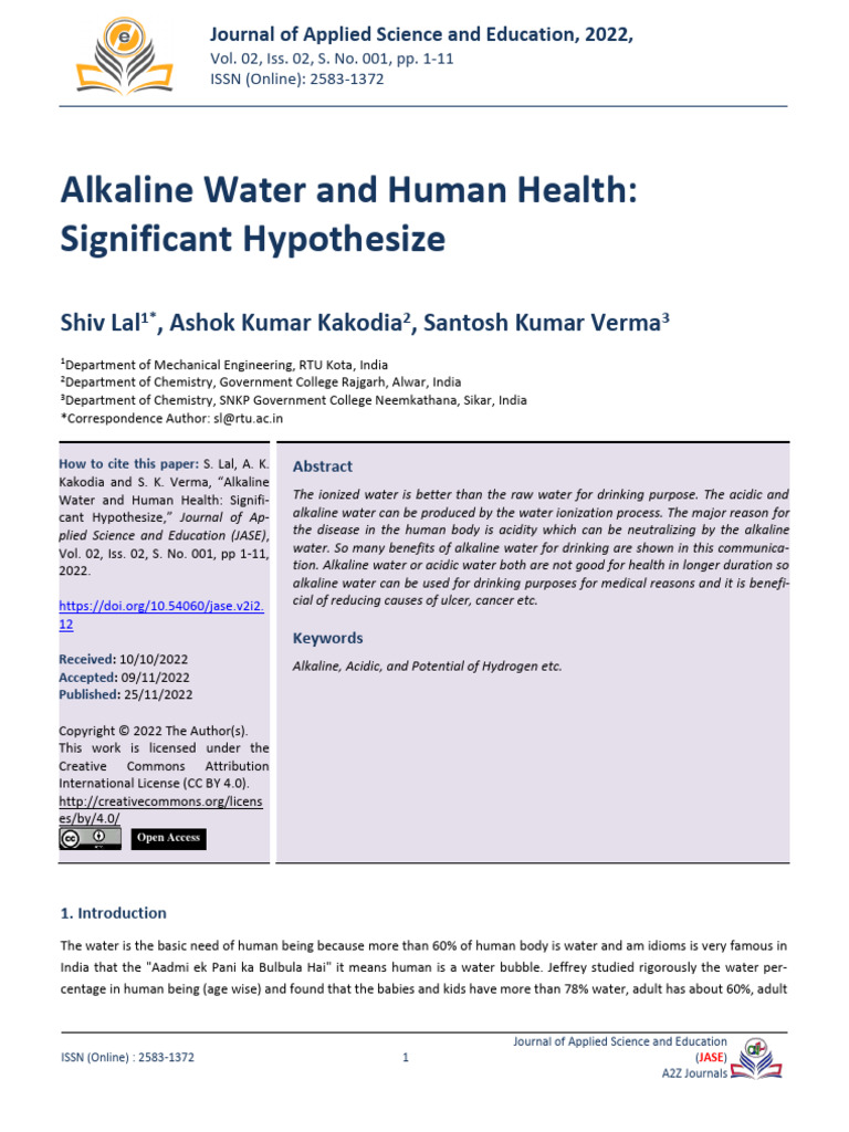 Human - Health - Signific Alkaline - Water - and | PDF | Ph | Water