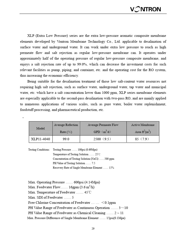 Vontron XLP 4040 | PDF | Membrane | Water