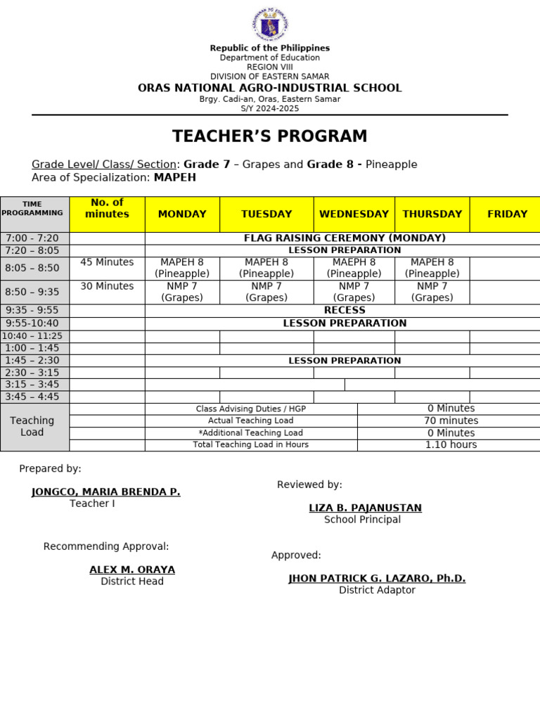 Teacher's Program 2024 2025 | PDF